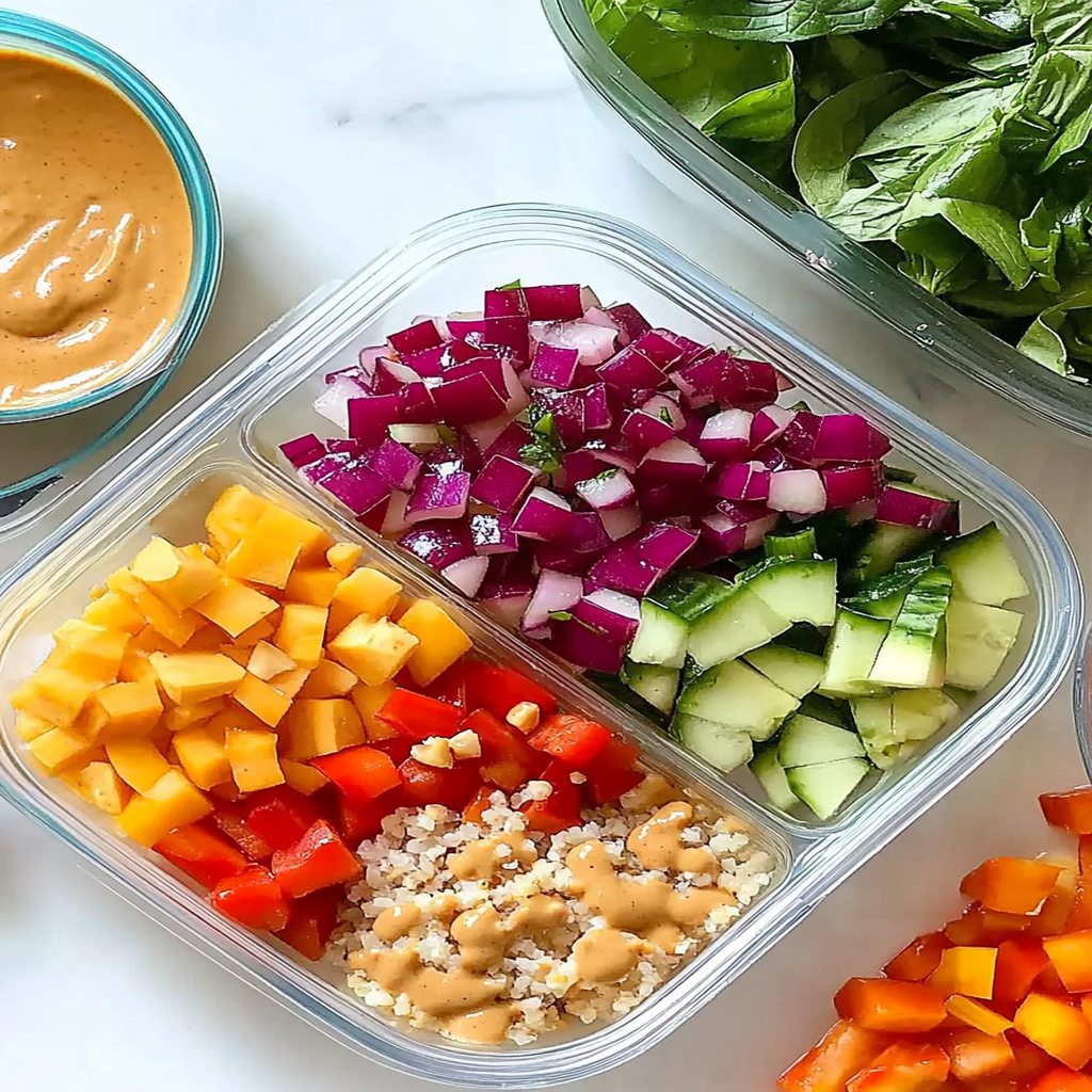 Chopped Rainbow Salad Bowls with Peanut Sauce
