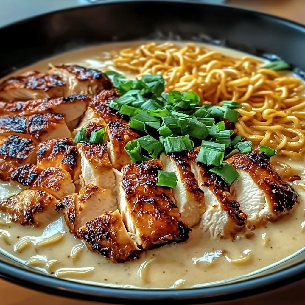 Fiery Chicken Ramen with Creamy Garlic Sauce