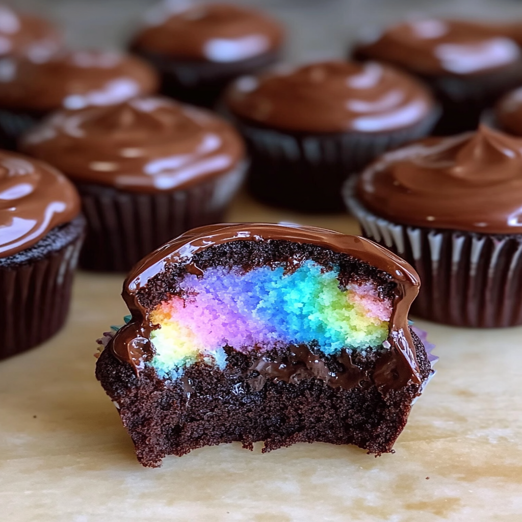 Chocolate Rainbow Cupcakes