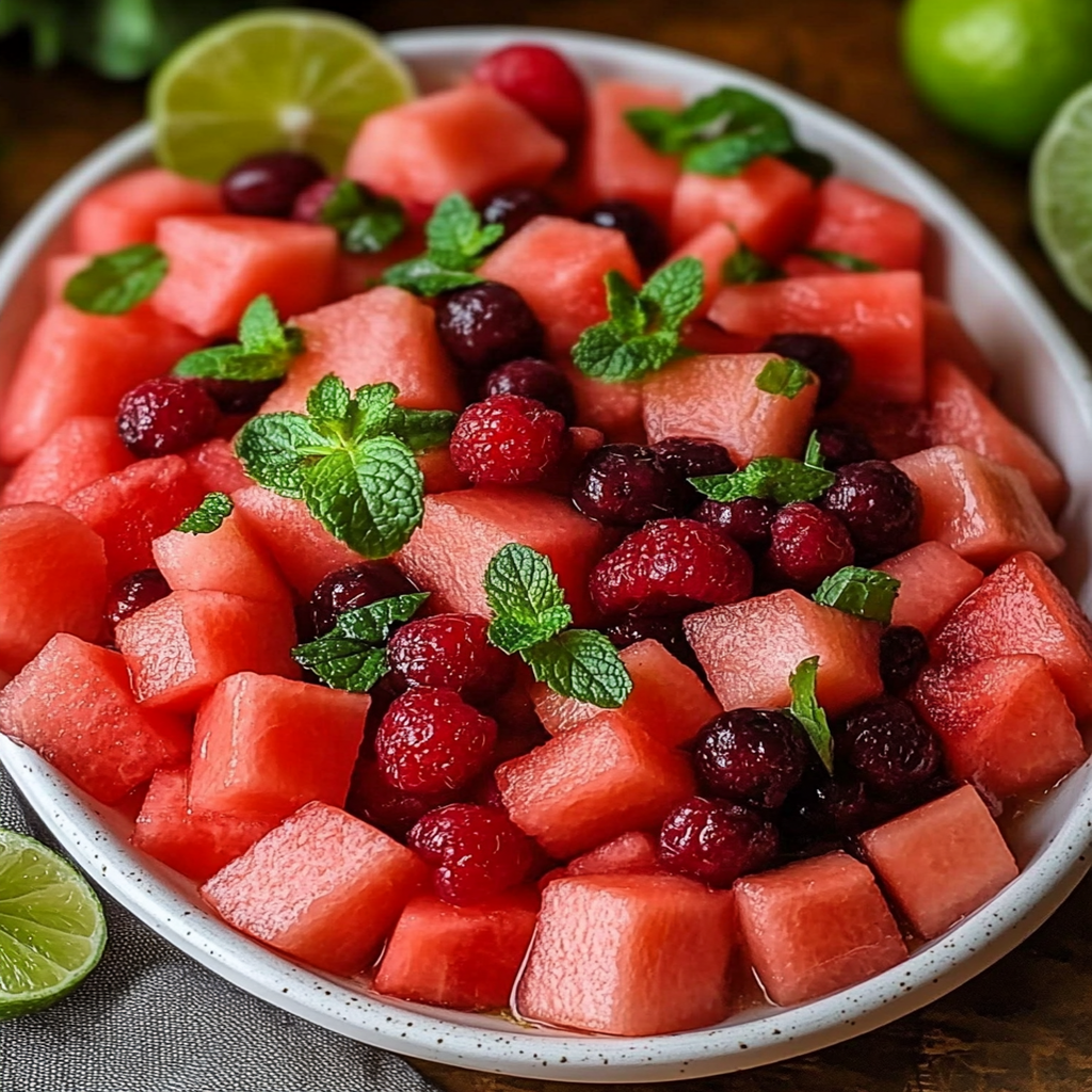 Easy Keto Watermelon Fruit Salad with Lime Mint Dressing