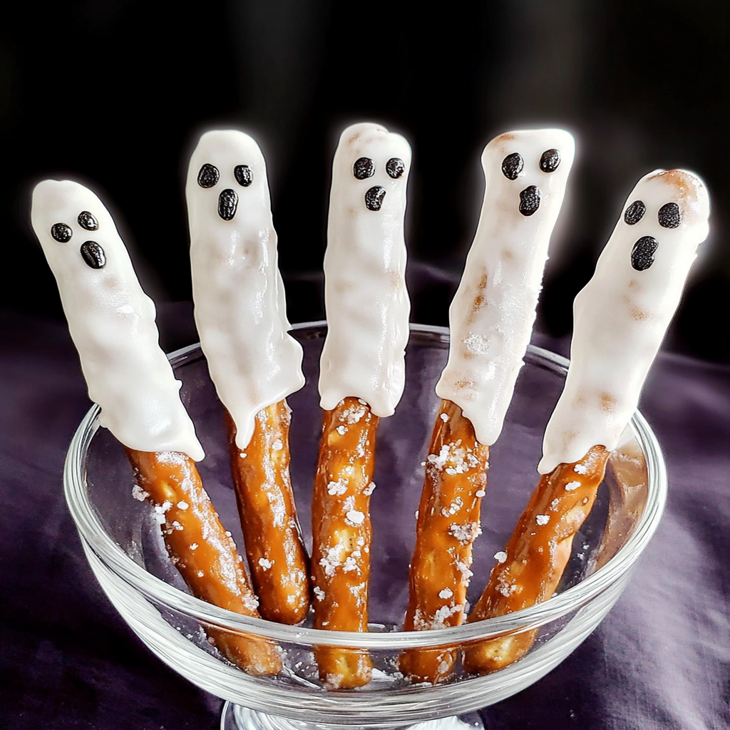 Easy Ghost Halloween Pretzel Rods