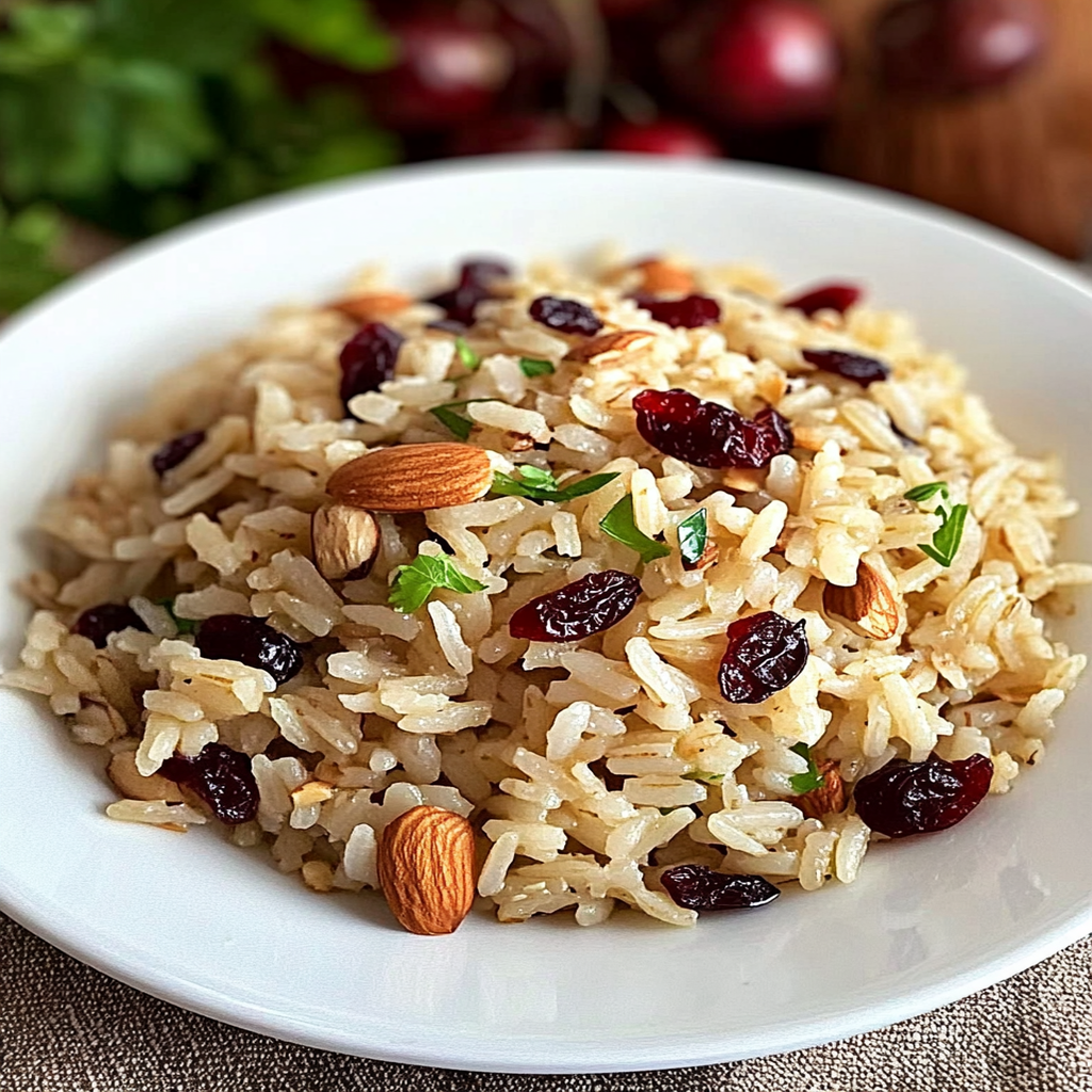 Rice Pilaf with Dried Cranberries and Slivered Almonds