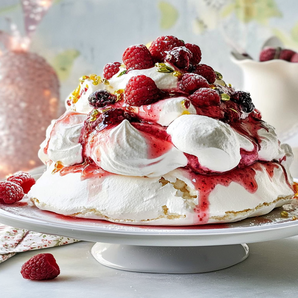 Turkish Delight Pavlova with Raspberry Sherbet